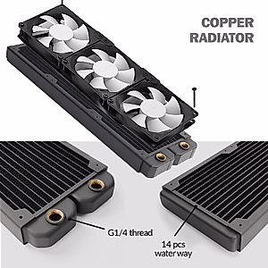 Dracaena 360mm - 28mm/1.1inch Thick Computer Radiator, 14 Tubes Copper Water Cooling Cooler for CPU Heat Sink - Liquid Heat Exchanger Dual G1/4 Thread