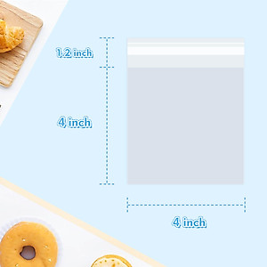 Cherodada 4"x 4", Clear Self Sealing Cellophane Bags for Gift Wrapping, Wrapping Candies, Cookies, Chocolates, Popcorn (200 Pcs)