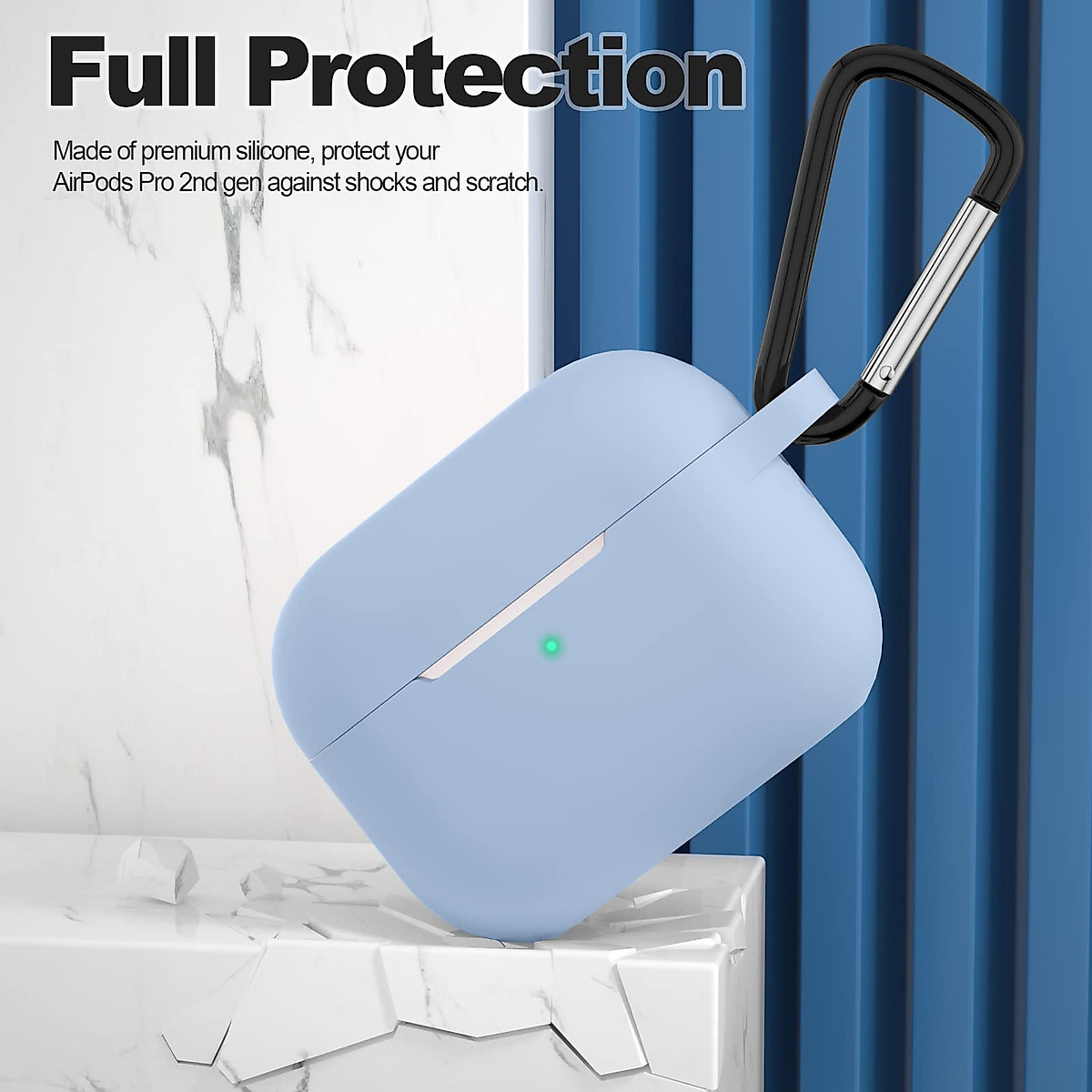 ATUAT for AirPods Pro 2nd Generation Case Cover, Protective Silicone Skin Accessories with Keychain for Women Men for Apple AirPods Pro Gen 2(2022), Front LED Visible-Light Blue