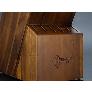 SENKEN Acacia Wood Knife Block Without Knives - 15 Slots for Chef Knife Set, Steak Knives, And Kitchen Shears, Smoothly Finished Natural Acacia Hardwood