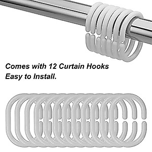 HYPREST Boho Shower Curtain, White Shower Curtain Sets with Bohemian Geometric Pattern, Washable Water Repellent Fabric Shower Curtain for Bathroom with 12 Hooks & Weighted Bottom Hem (72" x 72")