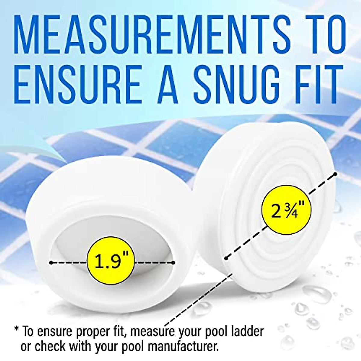 [4 Pack] Pool Ladder Bumpers to Protect Pool Liner - Protective Step Ladder End Cap for Inground Pool - Swimming Pool Ladder Parts - White Rubber End Cap for Swimming Pool Ladder - 1.9” Inner Diameter