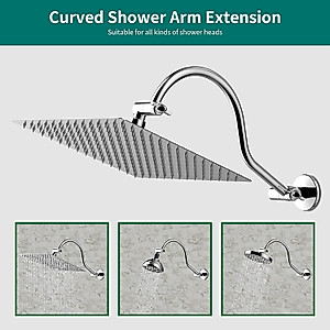 All Metal 16 Inch Solid Brass Adjustable Curved Shower Head Extension Arm Flexible Height & Angle Shower Arm Extender with Lock Joints,Universal Connection Stainless Steel Pipe Height Extending,Chrome