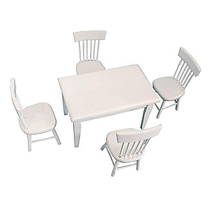 SXFSE Dollhouse Decoration Accessories, 1:12 Dollhouse Miniature Furniture Wooden White Dining Table Chair Model Set