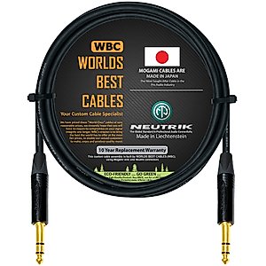 WORLDS BEST CABLES 4 Foot - Quad Balanced Patch Cable Custom Made Using Mogami 2534 Wire and Neutrik NP3X-B ¼ Inch (6.35mm) TRS Stereo Phone Plugs