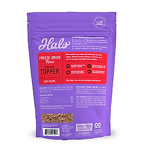 Halo Freeze Dried Raw Topper, Beef Protein Recipe, Freeze Dried Raw, Real Meat Topper, All Life Stages, 3.5-OZ Bag