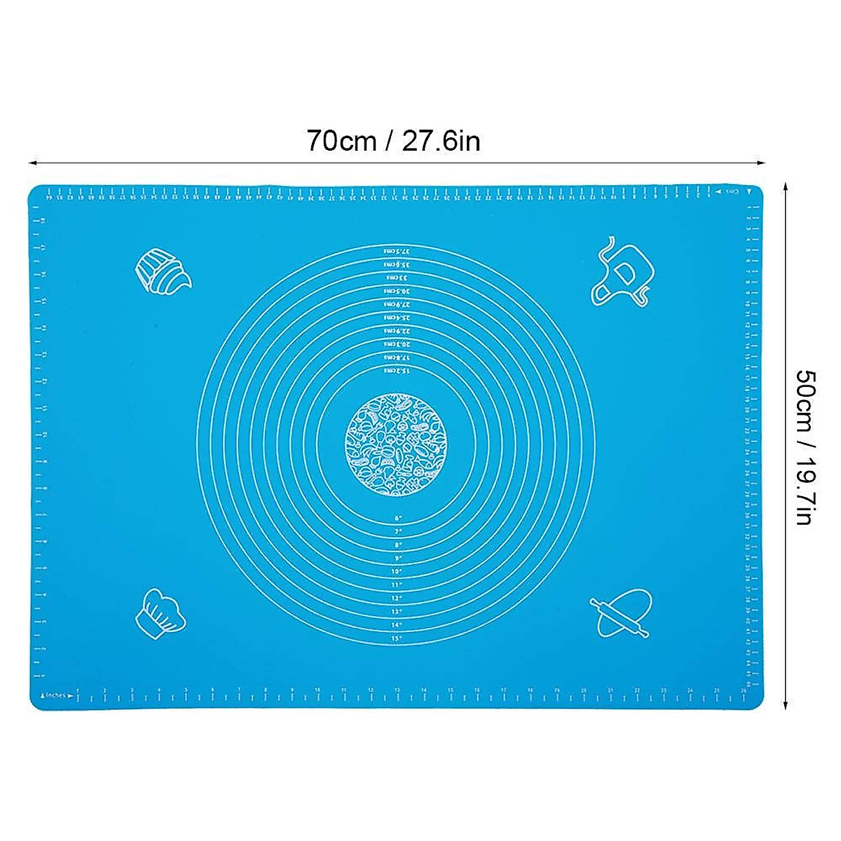 Silicone Dough Mats, Non-Slip Pastry Mats Kneading Mat with Scales Measurement Large Non Stick Kitchen Baking Mat for Rolling Kneading Dough 50 * 70 cm (Blue)