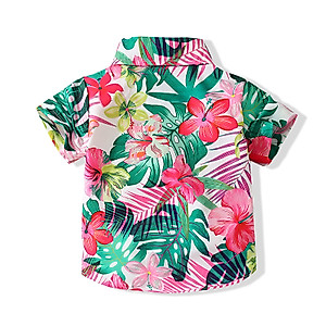 Baby Boys Hawaiian Print Shirt Button Down Shirts Aloha Short Sleeve Party Holiday Dress Shirt (2 Years, Pink Floral)