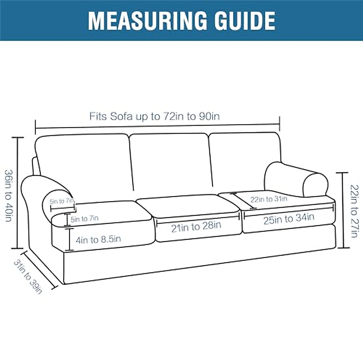 H.VERSAILTEX Sofa Cover 4 Piece T Cushion Sofa Slipcovers Thick Velvet Couch Cover Furniture Protector Stretch T Cushion Sofa Covers for 3 Cushion Couch with 3 Individual T Cushion Covers, Navy