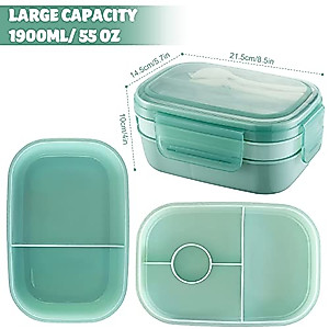 Landmore Bento Box Adult Lunch Box, 3 Stackable Bento Lunch Containers for Adults/Kids, 3 Layers All-in-One Bento Box with Utensil Set, Leak-Proof Bento Box for Dining Out, Work, Picnic, School Green