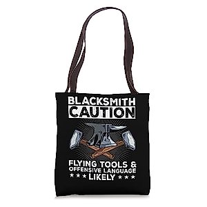 Blacksmith Caution Flying Tools Anvil Forge Forging Hammer Tote Bag