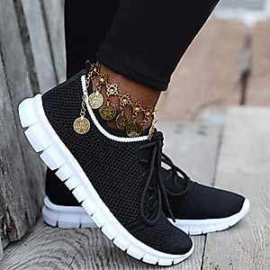 justHIGH Women's Athletic Road Running Mesh Breathable Casual Sneakers Lace Up Comfort Sports Student Fashion Tennis Shoes Black