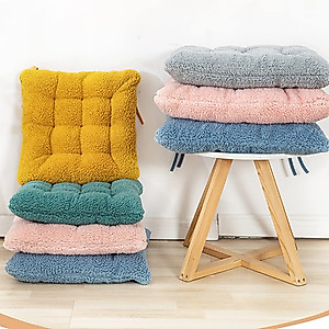 JAIJY Kitchen Chair Cushion with Ties Soft Wool Touch Seat Cushions Solid Thick Seat Pad Mat Pads Decor for Chair Office Bedroom Living Room Car (Yellow,20"x20")