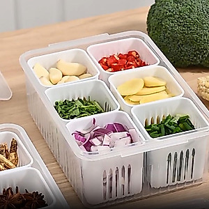 Rxsdeni Salad Bar Containers for Fridge,Reusable Kitchen Scallion Storage Box,Fresh Keep Container,Clear Berry Containers with Removable Dividers,for Ginger Scallion Fruit Lettuce Vegetables Meat