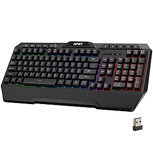 NPET K32 Wireless Gaming Keyboard RGB with Wrist Rest - Long-Lasting Rechargeable Battery - Quick and Quiet Typing - Water Resistant Backlit Wireless Keyboard for PC PS5 PS4 Xbox One Mac - Black
