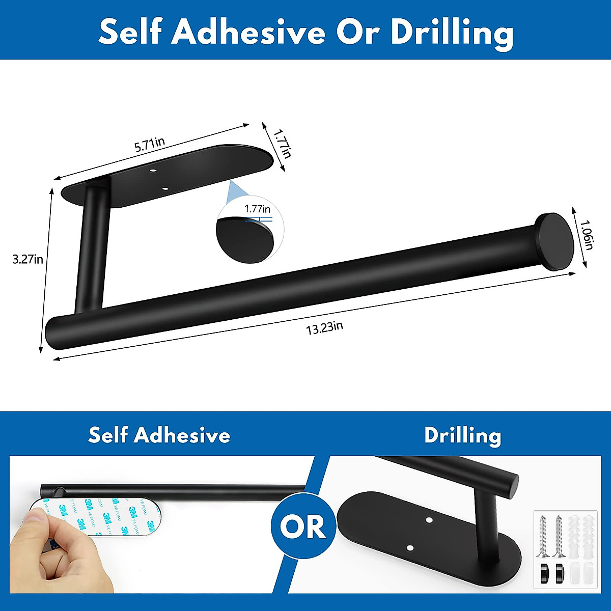 Ablink Paper Towel Holder Under Cabinet, Paper Towel Rack Adhesive and Wall Mounted, Paper Towel Mount 13 Inches 304 Stainless Steel for Kitchen and Bathroom