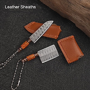 HAOXU New Upgraded Mini Chef Knife Set Damascus Pocket Knife Set Tiny Knife Cleaver for Package Opener Box Cutter Outdoor Campaign - Set of 4