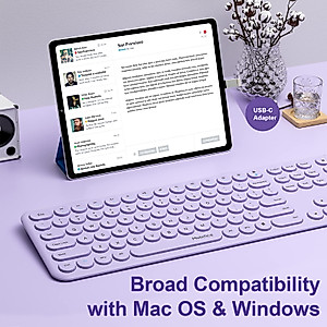 Mobifice Cute Keyboard and Mouse Wireless for PC Computer/Laptop/Windows/Mac/Tablets, Ultra-Thin 2.4GHz USB Cordless Full-Sized Silent Retro Computer Keyboard Mouse Combo (Purple)