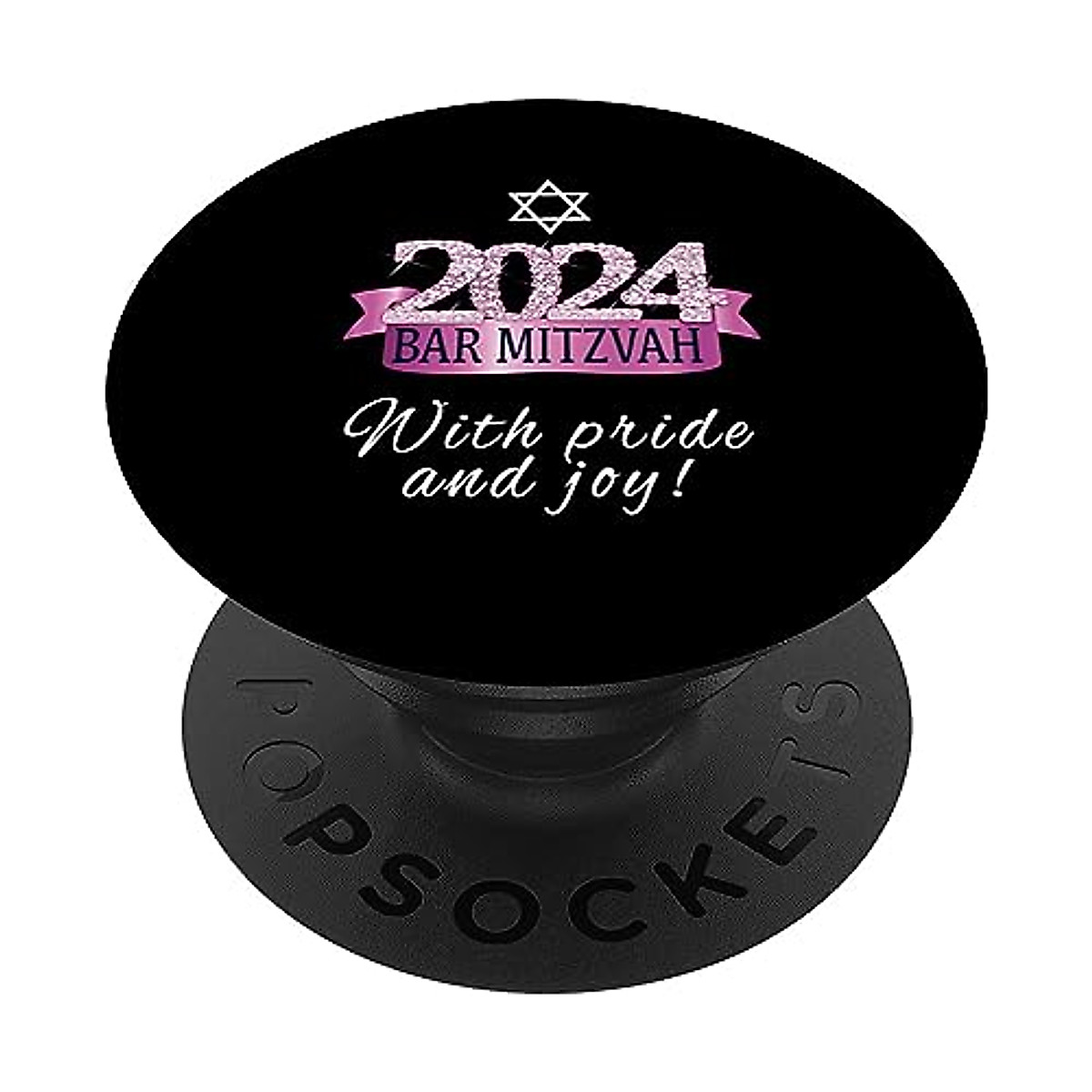 Bar Mitzvah 2024 I With Pride & Joy I Pink Banner Decor PopSockets Standard PopGrip