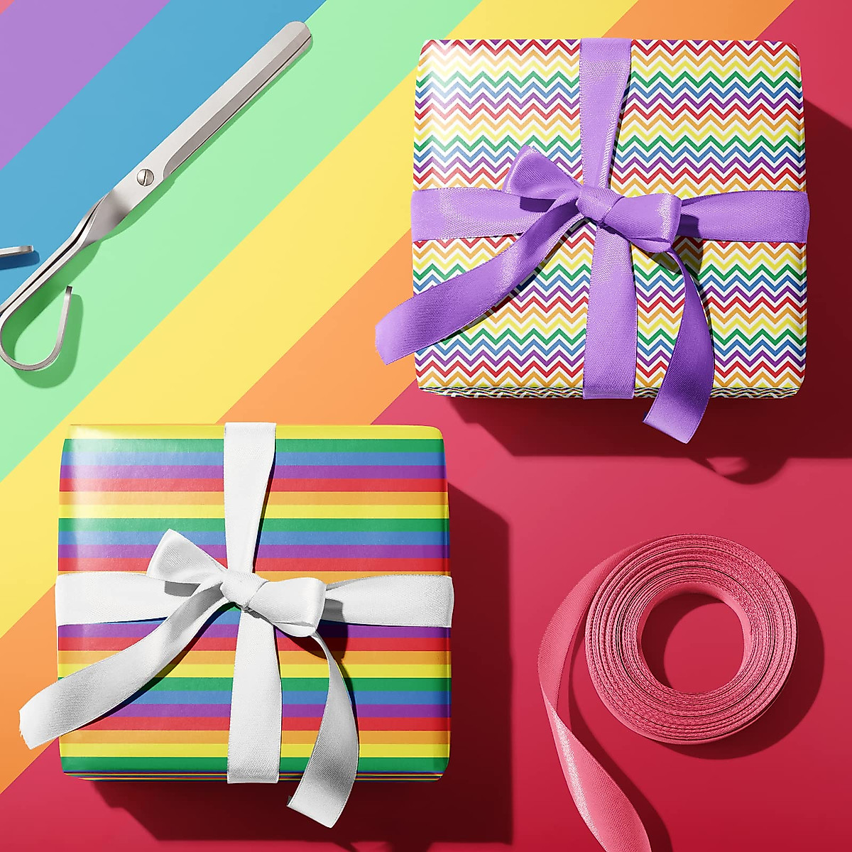 LDGOOAEL Flat Wrapping Paper Sheets -12 Sheets with 4 rainbow Paterns, Gift Wrapping Paper for Holiday, Birthday, LGBT - Pre cut & Folded(19.6" x 27.5“ Per Sheet)