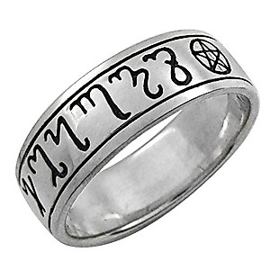 Moonlight Mysteries Sterling Silver Handfasting Theban Pentacle Wedding Ring (sz 4-15) sz 10.5