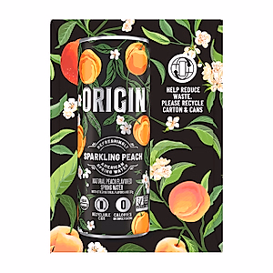 ORIGIN Organic & Non-GMO Peach Flavor Sparkling Water, 12 Fl Oz, Recyclable Aluminum Cans (6 Count)