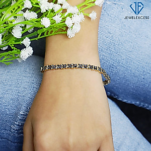 JEWELEXCESS Diamond Clover Bracelets for Women – 2.00 Carat Black Diamond 14K Gold over Silver Bracelet –Diamond Clover Bracelet Silver – Clover Bracelets for Women 14K Gold over Silver Bracelets