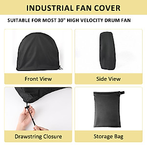 KINPEE Industrial Fan Cover, Waterproof & Dustproof Cover for 30" High Velocity Movement Heavy Duty Drum Fan, Heavy Duty Outdoor Floor Fan Cover, 600D Oxford Fabric, Fits up to 36x11x36 inches(Black)