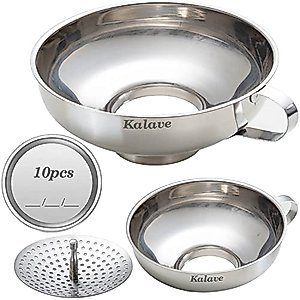 Kalave Canning Funnel, Food Grade Stainless Steel Canning Funnels with Strainer, Wide Mouth Funnels for Kitchen Use, Canning Supplies Kit for Wide and Regular Mason Jars - 3 Pack (Small and Large)