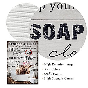 chuanglanja Cow Bathroom Picture Canvas Highland Cow Wall Art Cow Pictures with Quotes Highland Pictures Wall Decor Canvas Bathroom White 16 x 24 Inch