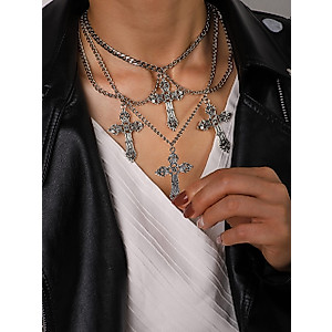 Sacina Gothic Cross Choker Necklace, Zinc Alloy Cross Pendant, Goth Halloween Christmas New Year Jewelry Gift for Women