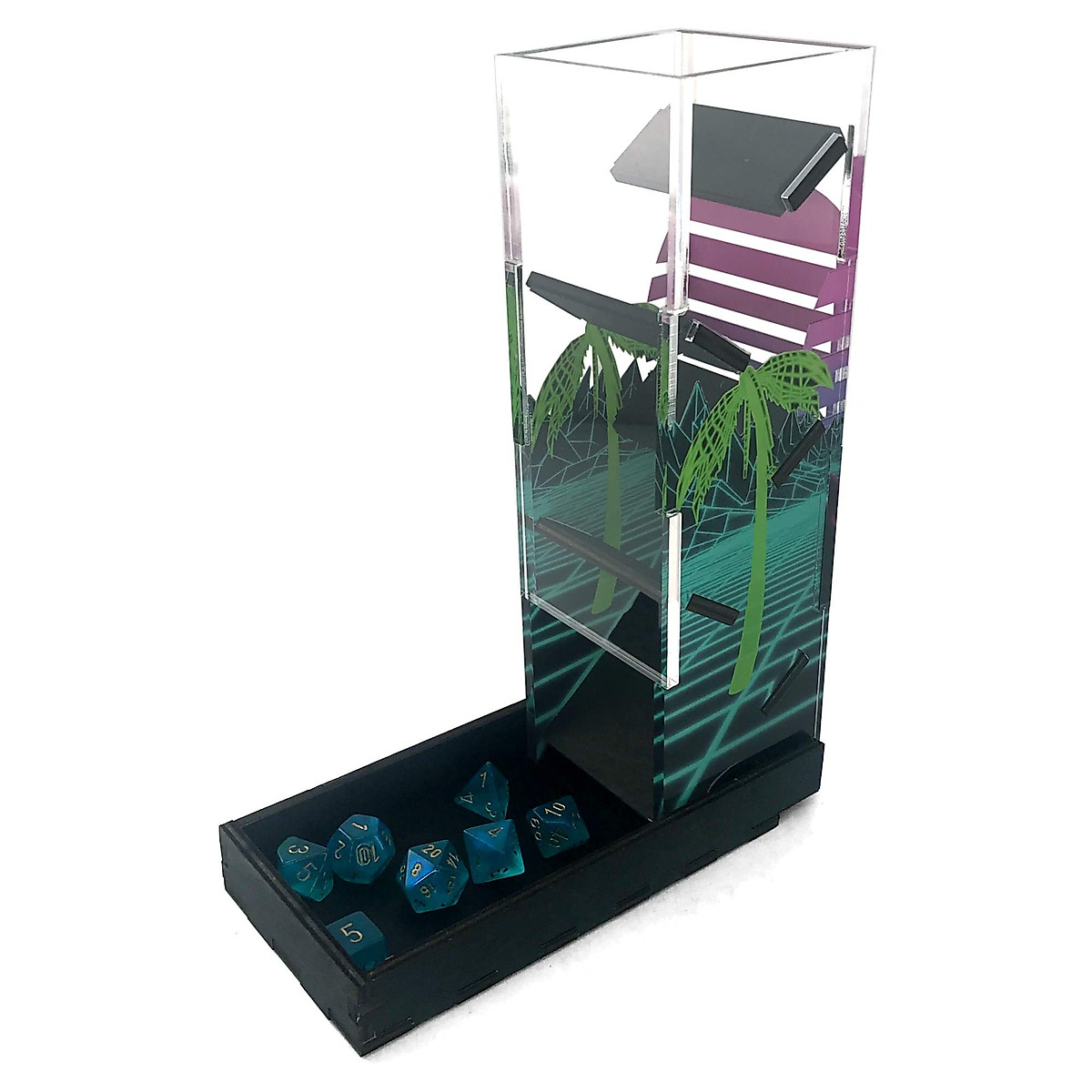 C4Labs Deluxe Dice Tray and Dice Tower - Synthwave (Dice Tray and Tower Bundle)