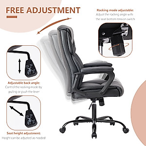 Office Desk Chair Ergonomic Rolling Swivel Home Office Desk Chairs,High Back Computer Chair PU Leather Executive Task Chair with Padded Armrests/Adjustable Height/Tilt,Black