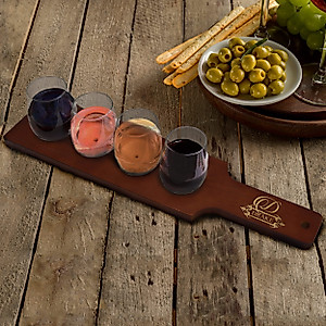 Custom Personalized Wine Tasting Flight Sampler Serving Set with 4 Glasses - Engraved Gift for Mom, Dad, Her, Him (Red/Brown Finish)