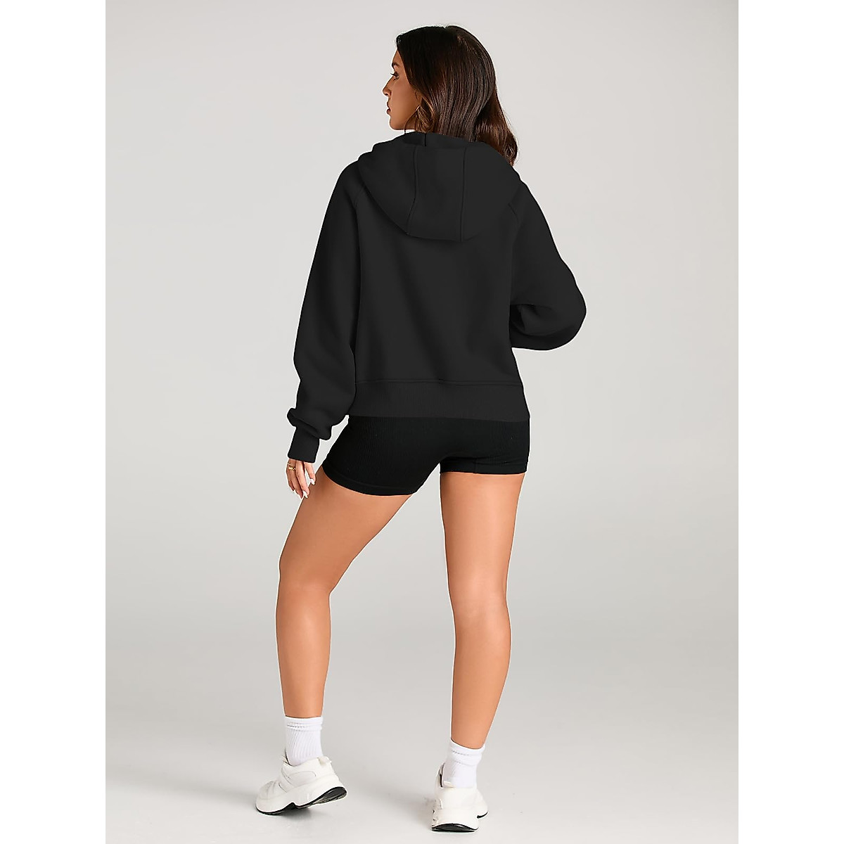 AUTOMET Hoodies Sweatshirts for Women Cropped Quarter Half Zip Up Jackets Pullover Sweaters Trendy Fall Outfits Winter Clothes 2024 Black