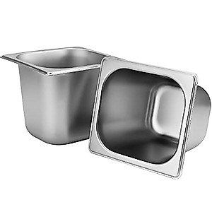 SINJEUN 6 Pack 1/6 Size x 6 Inch Deep Steam Pan, Commercial Stainless Steel Pan Steam Table Pan for Restaurant, Hotel, Catering, Silver