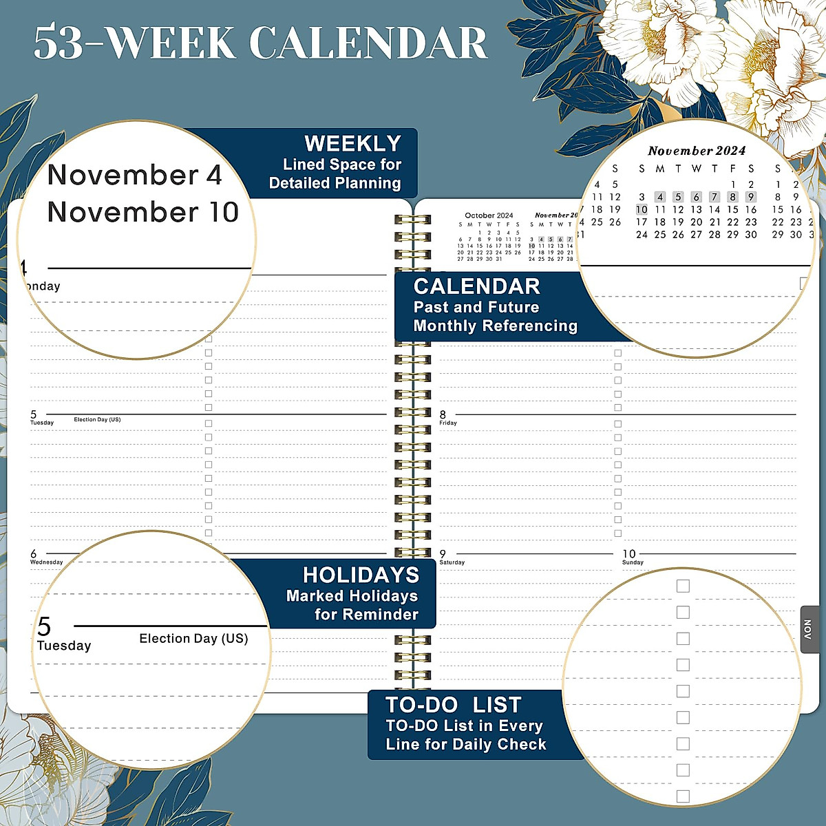 2024 Planner - Planner 2024, 2024 Weekly and Monthly Planner from Jan. 2024 - Dec. 2024, 8" x 10", Thick Paper, Spiral Bound, Flexible Cover
