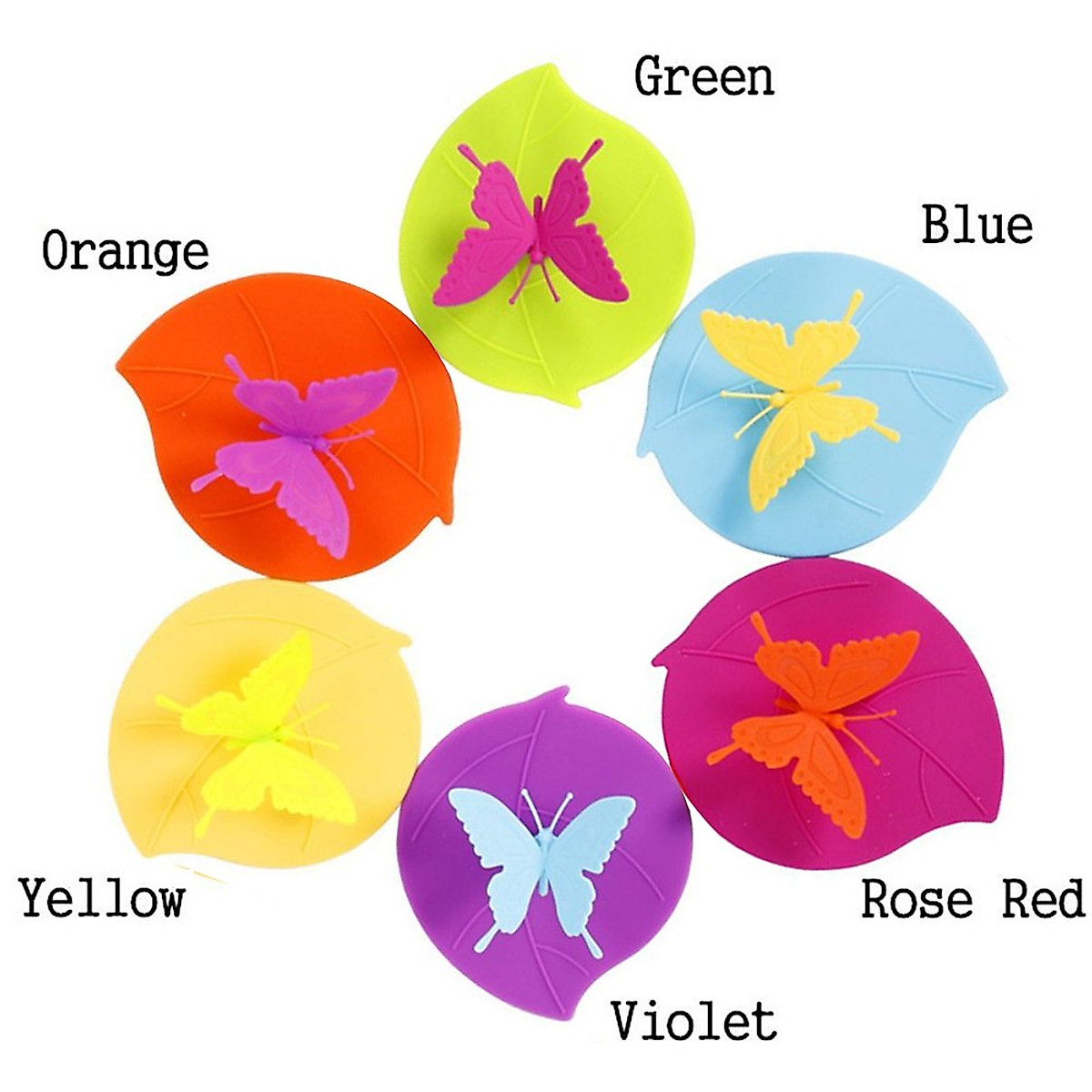 Food Grade Silicone Cup Lids, IPHOX Creative Butterfly Mug Cover [Set of 6] Anti-dust, Airtight Seal, Silicone Drink Cup Lids, Hot Cup Lids (Butterfly)