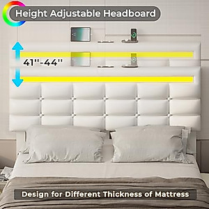 BTHFST Queen LED Bed Frame with Headboard, Faux Leather Platform Bed Frame with 2 USB Charging Station & Storage Drawers, No Squeak, White