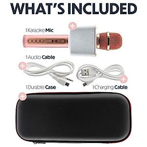 STARUMENT 3 in 1 Wireless Bluetooth Karaoke Microphone with LED Lights, Black Portable Microphone for Kids, Girls and Boys (Rose Gold)