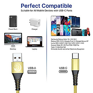 USB C Cable 3A Fast Charging 6FT 3Pack Nylon Type C Phone Charger Cord for Samsung Galaxy S22 S21 S20 S10 A02s A10e A11 A12 A20 A21 A32 A42 A52 Z Fold 4, Tablet, LG K92 K51, Moto, PS5