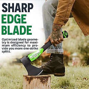 WilFiks Chopping Axe, 15” Camping Outdoor Hatchet for Wood Splitting and Kindling, Forged Carbon Steel Heat Treated Hand Maul Tool, Fiberglass Shock Reduction Handle with Anti-Slip Grip