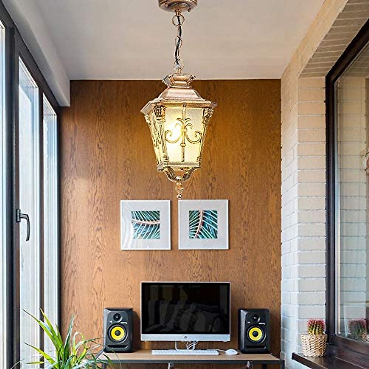 WHYA Rustic Bronze 37/45cm Retro Ceiling Pendant Lamp Die-cast Aluminum Glass E27 Outdoor Waterproof Hanging Lantern Rainproof Droplight Garden Park Courtyard Gazebo Porch Exterior Chandelier