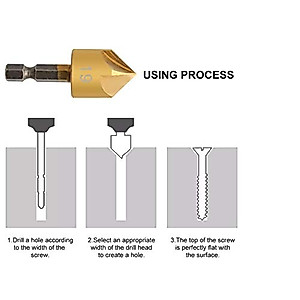 Y-imoi - Countersink Drill Bit Countersink Drill Bit Set 6 Pcs 1/4'' Hex Shank Titanium Plated HSS 5 Flute Countersink 90 Degree Center Punch Tool Chamfer Bit Sets for Wood Quick Change Bit 6mm-19mm
