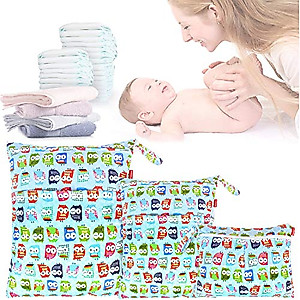 Damero 3pcs Pack Wet Dry Bag for Cloth Diapers Daycare Organizer Bag, Cute Owls