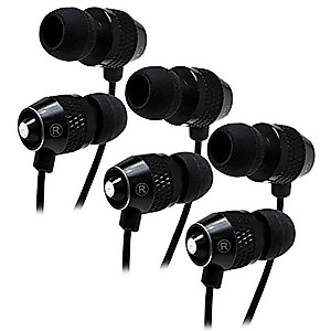 Bastex Universal In-Ear Bass Stereo Headphones, 3.5 mm Plug with Built-In Microphone (3 Pack) - Black