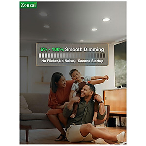 zouzai 1 Pack 6 Inch 5CCT Ultra-Thin LED Recessed Ceiling Light with Junction Box, 2700K/3000K/3500K/4000K/5000K Selectable, 12W Eqv 110W,Dimmable, led can Lights- ETL and Energy Star Certified