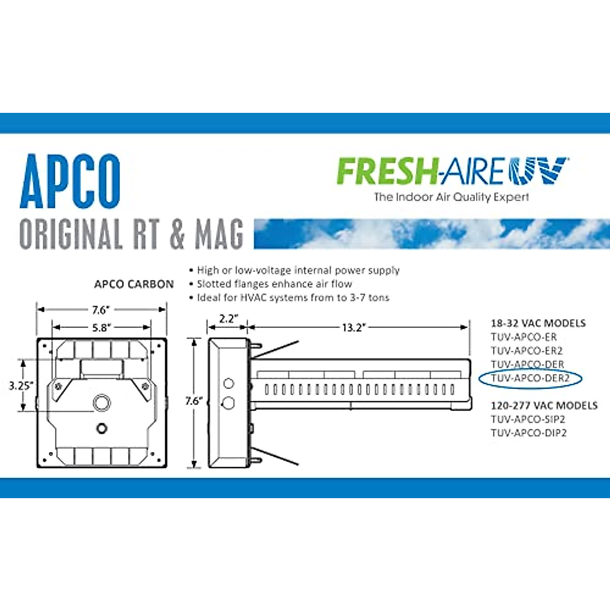 APCO Carbon Matrix HVAC UV Air Purifier, Includes Dual 2-Year UVC Lamp for Coils and Air Handler (18-32 VAC Series) # TUV-APCO-DE2