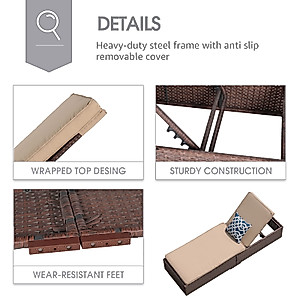 JOIVI Outdoor Patio Chaise Lounge Chairs Set of 2, PE Wicker Patio Pool Lounge Chairs Furniture Set of 2, Pool Lounger Brown Rattan Adjustable Backrest with Removable Beige Furniture Cushion