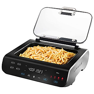 Gourmia 5-in-1 FoodStation Smokeless Grill & Air Fryer with Integrated Temperature Probe - 4.9 Liter Capacity, 44.5 cm Ã— 41.5 cm, Black